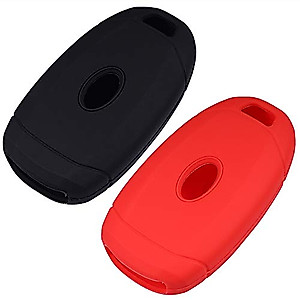 Lcyam Key Fob Cover Silicone Case Remote Holder Compatible with 2020-2023 Hyundai Palisade Elantra Keyless Push Start 5 Button (Black Red)