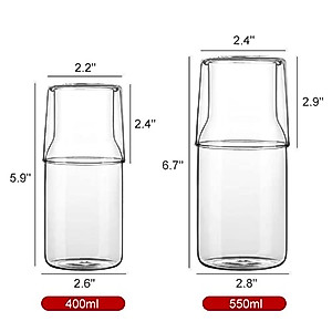Bedside Carafe, Glass Water Carafe Set with Lids Bathroom Mouthwash Cups Large Capacity Glass Cups for Iced Coffee Milk Juice Beer Beverage