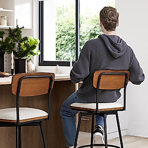 CHITA Swivel Counter Height Bar Stools with Back, Fabric Upholstered Barstools Set of 2, 27" Seat Height, Metal & Wood Frame, Cream