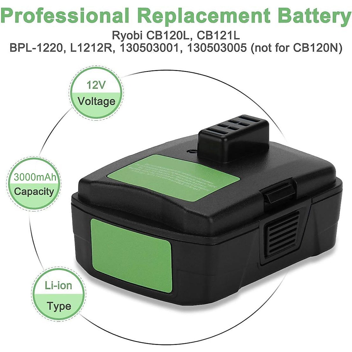 Hanaix 12V 3Ah Lithium Battery and Charger Compatible with RYOBI CB120L CB121L BPL-1220 130503001 130503005 (NOT for CB120N) for RYOBI 12V Lithium Battery