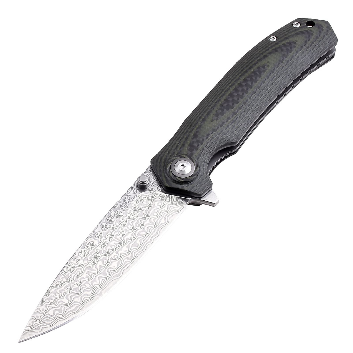 SHIELDON Charkos Folding Knife VG10 Core 67 Layers Damascus Steel 4" Drop Point Blade Forest G10 Carbon Fiber Overlay Handle Pocket Knife with Pocket Clip