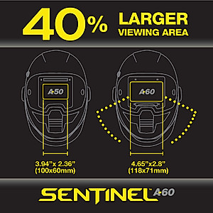 ESAB® Sentinel™ A60 Welding Helmet, Black Low-Profile Design, High Impact Resistance Nylon, Large Viewing Area 4.65 in x 2.80 in