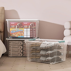 Nicesh 80 L Large Plastic Storage Bins with Latch Lids, 4-Pack Clear Plastic Storage Box with Wheels