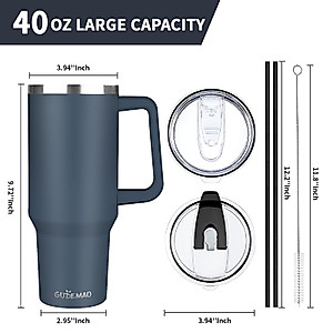 GUDEMAO 40 oz Tumbler with Handle, Insulated Tumbler with Lid and Straw, Reusable Stainless Steel Vacuum Insulated Cup, 100% Leak Proof Thermal Travel Coffee Mug Cup for Cold and Hot (Deep Blue)