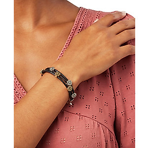 Lucky Brand Two Tone Flower Woven Leather Bracelet