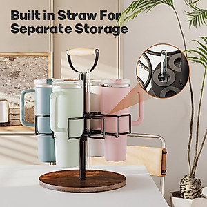 SEFILENCE Stanley 40 oz Cup Organizer with Handle, Rotating Tumbler Holder,Water Bottle Storage Rack for Kitchen Organization, Easy to Carry, Easy Access to Cups, Non-Slip Pad Included (Black)