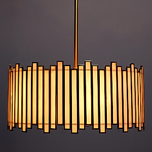 Wrlmfy Gold Drum Chandelier 4-Light, Modern Drum Pendant Lighting Fixture with Tiffany Glass Shade, 16” Round Ceiling Hanging Light for Bedroom Dining Room Kitchen Entryway Living Room (gold)