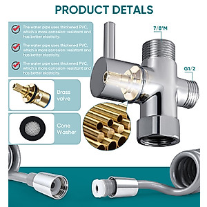 Ultra Light Bidet Toilet Sprayer Head Rustless Handheld Bidet Sprayer Cloth Bathroom Diaper Sprayer for Kitchen and Toilet (4PCS:Sprayer, T-Valve Kit, Water tank hook, Spring Flexible Shower Hose)