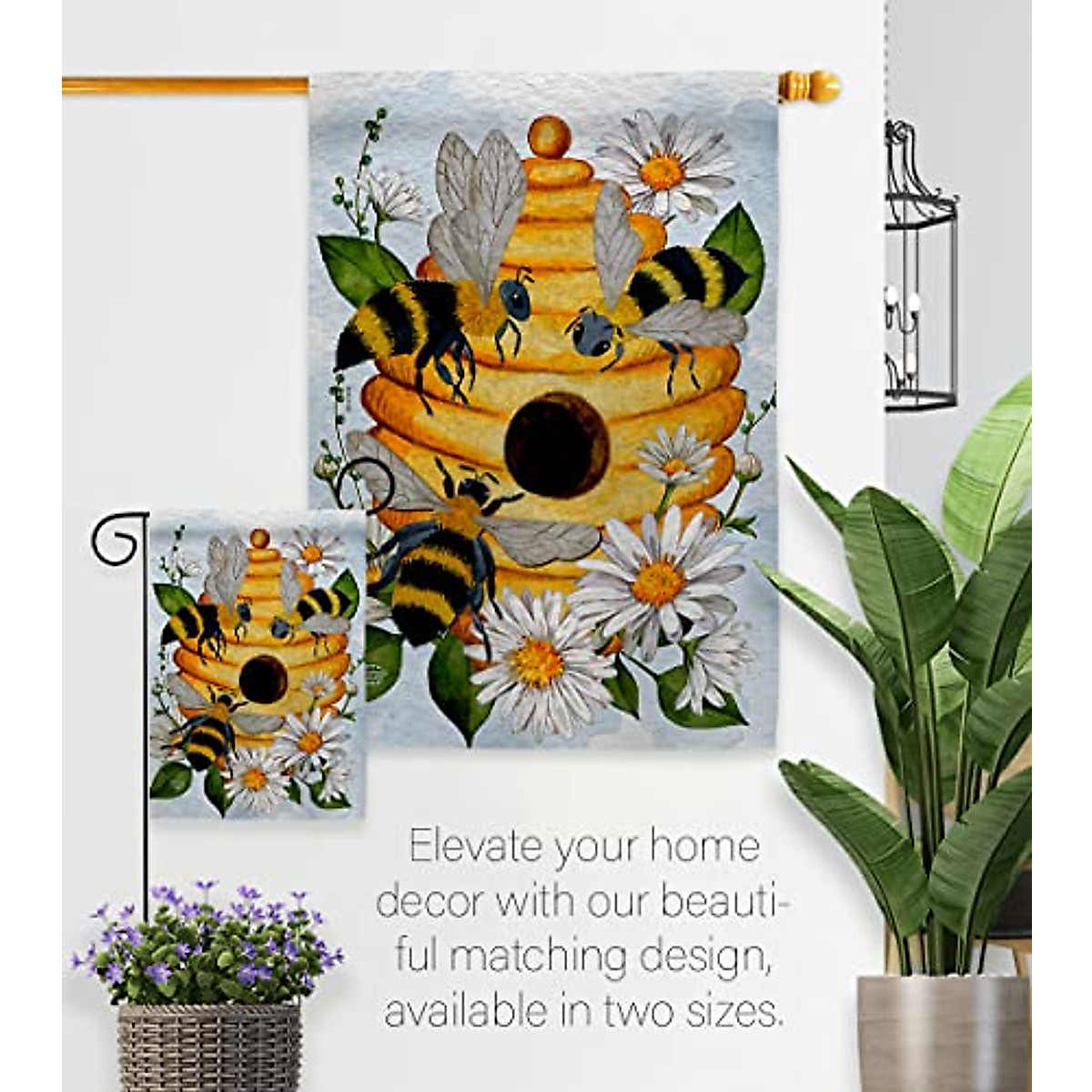 Ornament Collection My Bee Garden Flag Set Wood Dowel Friends Butterfly Ladybugs Dragonfly Springtime Insect Natural Wildlife House Decoration Banner Small Yard Gift Double-Sided, Made in USA