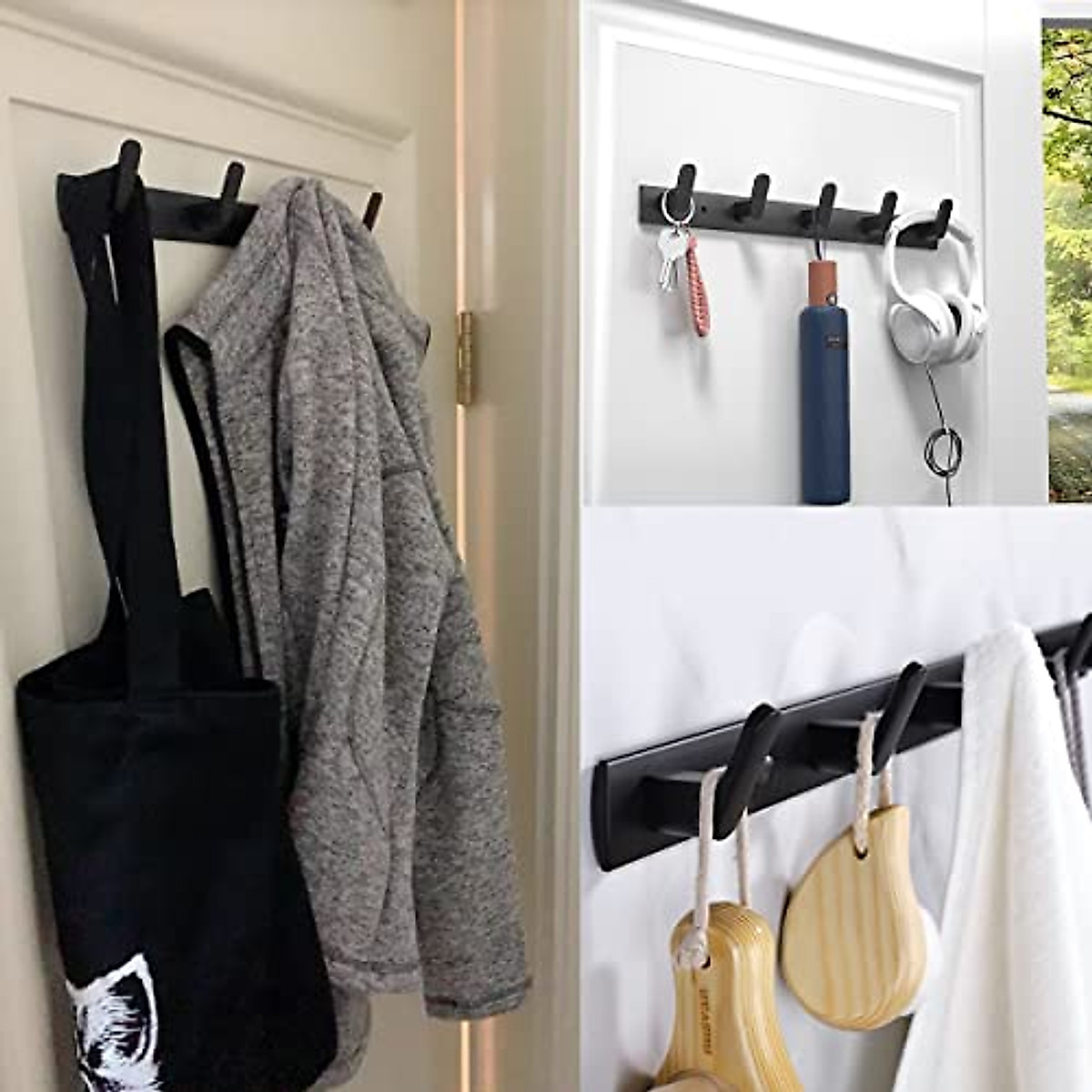 Coat Hooks Wall Mounted, Heavy Duty Coat Rack Wall Mount , Wall Hooks for Hanging Coats Hat Bags, Matte Black (4 Hooks)