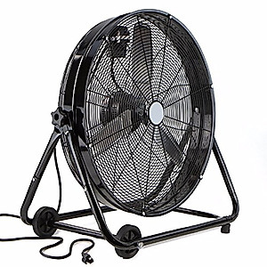 XtremepowerUS Industrial Fan 24" Inch High Velocity Floor Fan Rolling Drum Shop Fan Garage Adjustable Speed Air Flow Built-in Wheel