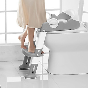 Potty Training Seat with Step Stool Ladder, Toddlers Potty Training Toilet for Kids Boys Girls (Gray/White)