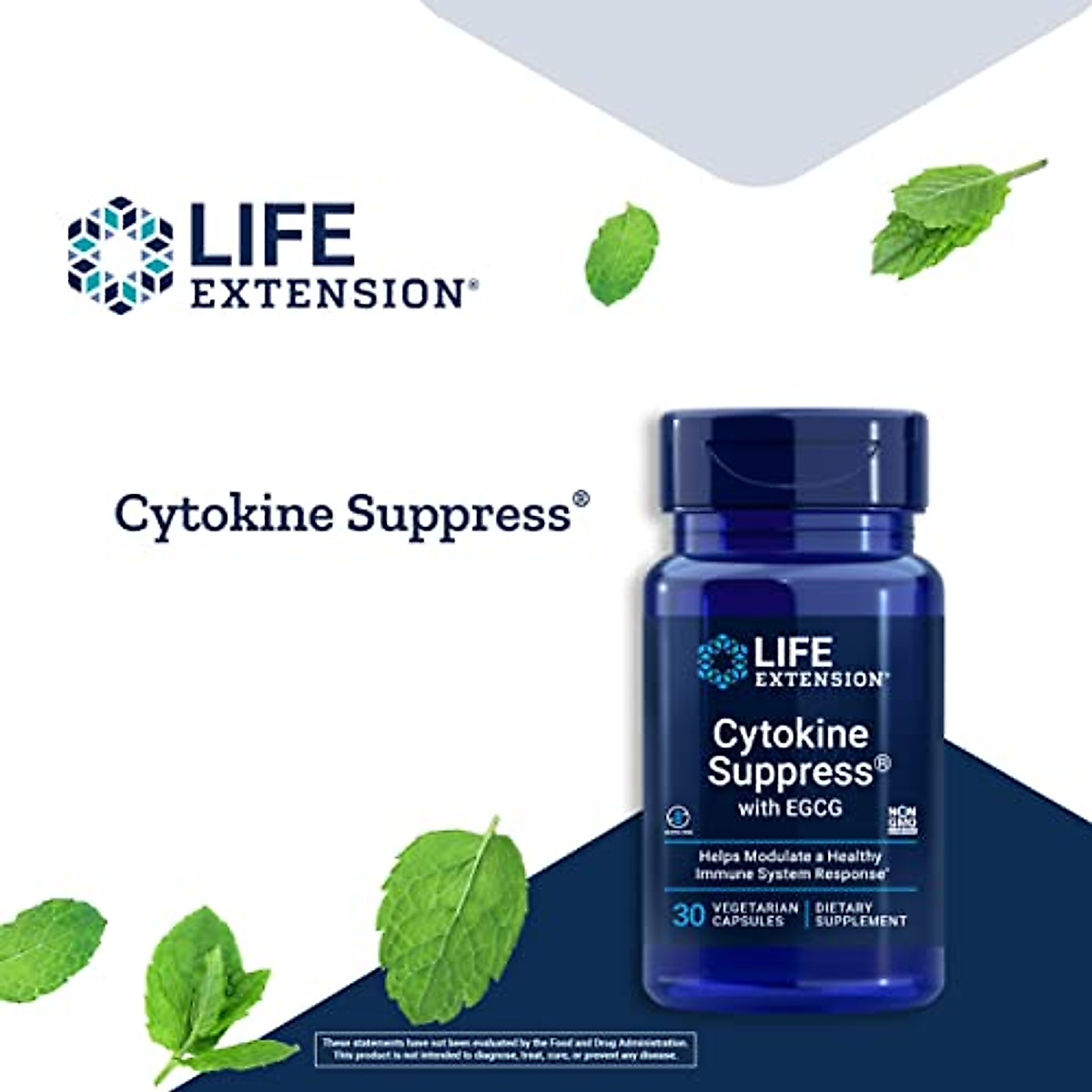 Life Extension Cytokine Suppress with EGCG - Inflammation Management Supplement - For Immune System Response - Non-GMO, Gluten-Free - 30 Vegetarian Capsules