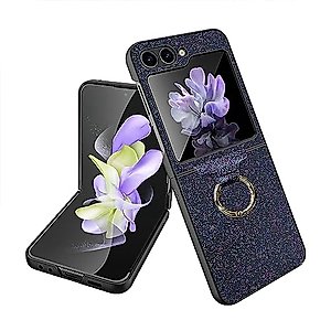 YJZSKRXFAK Case for Samsung Galaxy Z Flip5 5G 2023, Ultra Thin Slim Fit Glitter Sparkle Cover with Built-in Screen Protector Protective Case for Galaxy Z Flip 5-Black