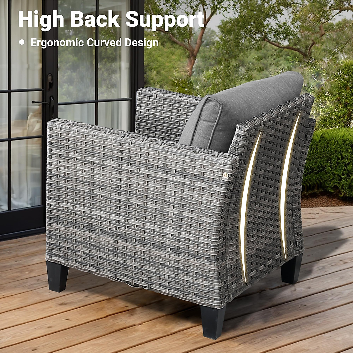 ovios Patio Furniture Set 5-Pieces Outdoor Wicker Sofa Couch with Comfortable Cushions Rattan Conversation Set for Backyard Deck Porch, Dark Grey