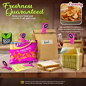 Magnus 10 Pack Magnetic Chip Clips - Tight Sealing Bag Clips for Food Packages with Super Strong Magnet Clips for Fridge Heavy Duty - Food Clips for Bags, Chip Bag Clip for Food Storage (Matte Pink)