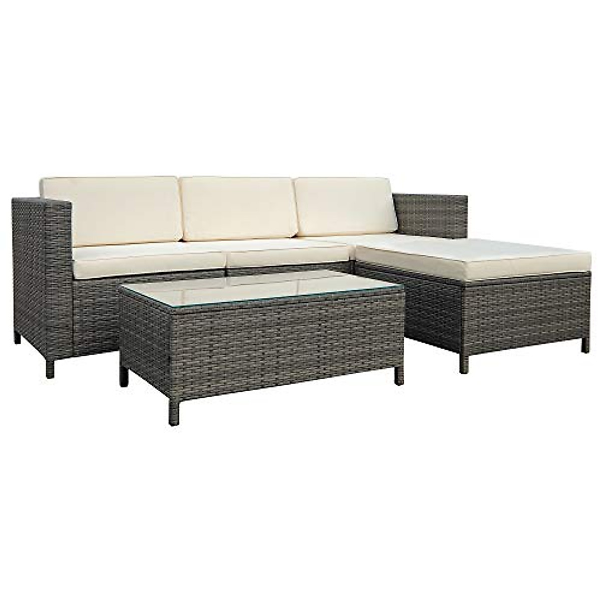 SUNVIVI OUTDOOR Patio Furniture, 5 Piece All Weather Grey PE Wicker Patio Sectional Furniture Conversation Sofa Set with Coffee Table, Removable Cushions