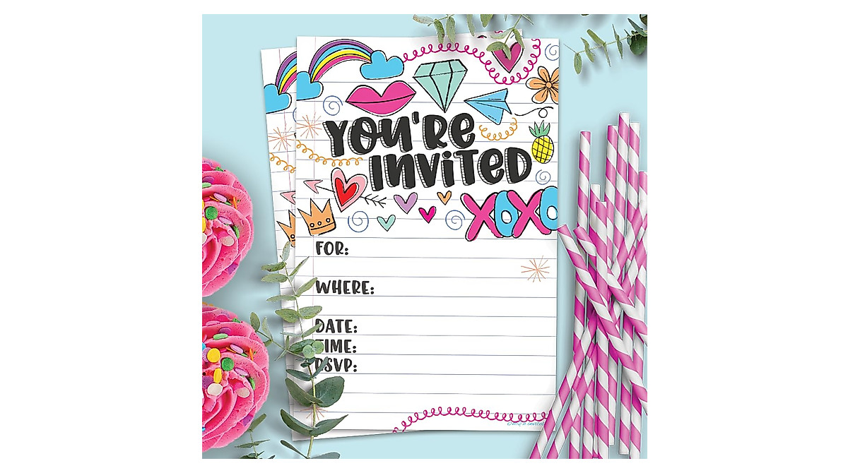 Fun Girl Doodles Invitations for Tween Birthday Parties