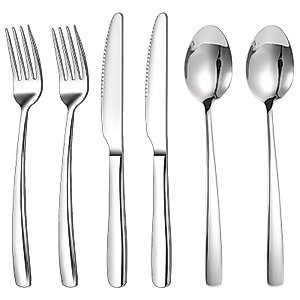 SOLEADER Silverware Set 6 Piece,Stainless Steel Flatware Set,Tableware Cutlery Set, Knives,Spoons and Forks Set,Kitchen Utensils Set with Mirror Polished,Dishwasher Safe