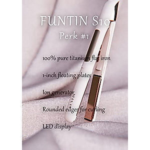 FUNTIN S10 Hair Straightener, Flat Iron - 100% Pure Titanium Flat Iron for straightening Curls Ion Inside 1 Inch (Baby Pink)