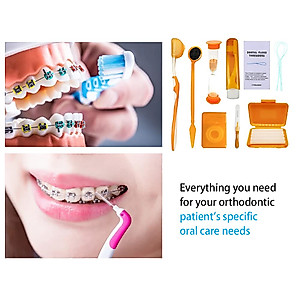 smillsu 2 x Portable Orthodontic Oral Care Kit, Travel Kit for Patients, Interdental Brushing Wax Floss Toothbrush Cleaning