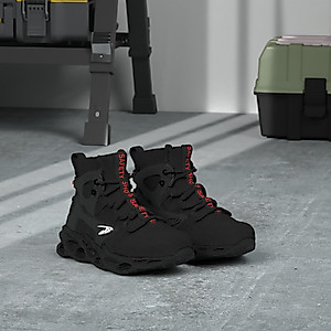 ORISTACO Work Safety Steel Toe Boots, Lightweight Breathable Industrial Construction Boots, High Cut 799 Black 45