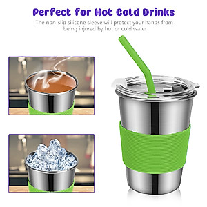 Yummy Sam 5 Pack Kids Cups with Silicone Straws and Lids 12oz Stainless Steel Water Drinking Bottle with Non-Slip Heat Insulation Half Sleeves for Children Adult School Outdoor Home Use