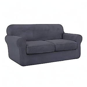 SUBRTEX 3 Piece Sofa Cover High Stretch Couch Slipcover for 2 Cushion Soft Sofa Slipcover Loveseat Cover Jacquard Fabric Furniture Covers with Elastic Bottom Machine Washable(Gray,Loveseat)