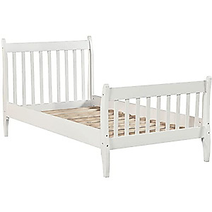 FIQHOME Twin Size Wood Platform Bed Frame,Kids Bed Single Bed with Headboard and Wood Slat Support Mattress Foundation, Twin (White)