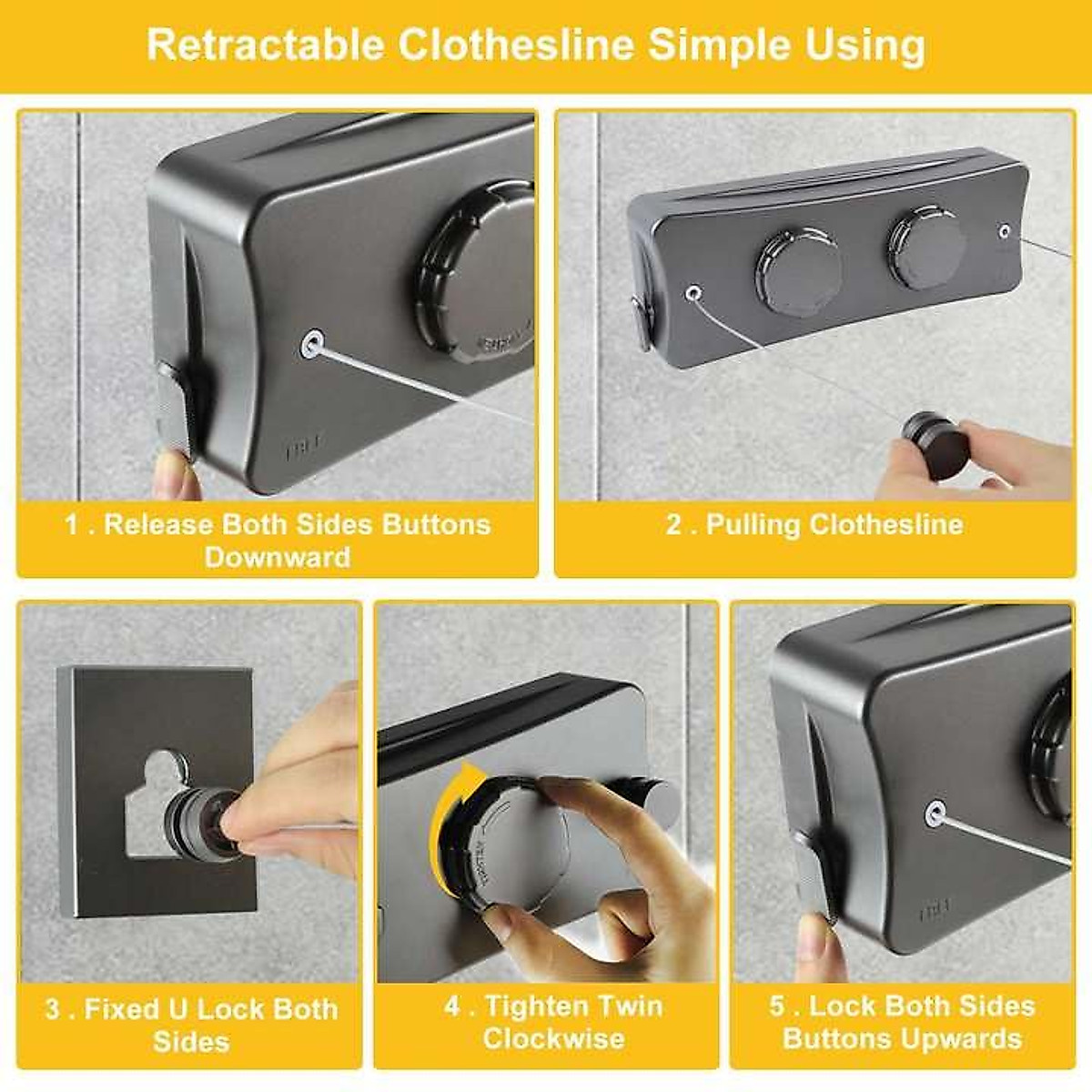 Retractable Clothesline, 16.7Ft Clothes Line Retracting Outdoors, Twin Clothes Drying Laundry Line Indoor, Heavy Duty Adjustable Laundry line Wall Mounted Stainless Steel Line