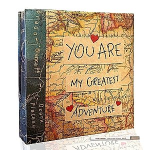Holoary Self Adhesive Page Photo Album with Metallic Pen Magnetic Self-Stick Page Scrapbook for 3x5 4x6 5x7 6x8 8x10 Hand Made DIY 40 pages Albums, Printed Kraft Paper Cover Old Map Adventure World Travel Vacation Memory Book