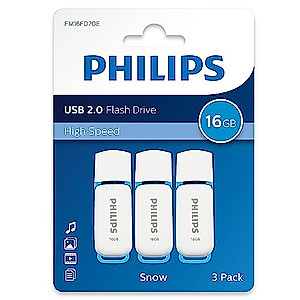 PHILIPS 16GB Flash Drive, Snow Edition USB 2.0 - White/Blue - 3-Pack