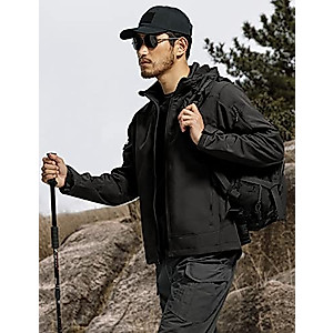 FREE SOLDIER Softshell Hiking Warm Hunting Tactical Waterproof Winter Jacket for Men(Black,3XL)