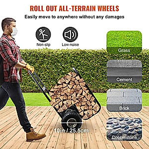 VEVOR Firewood Cart, 220 lbs Weight Capacity, Wood Carrier with Wheels, Binding Rope and Water-proof Tarp, Utility Log Rack for Storage or Move, Dolly Hauler for Indoor and Outdoor Fireplace, Black