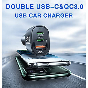 USB C Car Charger, 60W 3 Port Fast iPhone Car Charger, Dual PD 30W & QC 30W & PPS 33W, Type C Super Fast Car Adapter, Quick Charge 3.0 Cigarette Lighter USB Charger for Samsung S22/S21, iPhone 14/13