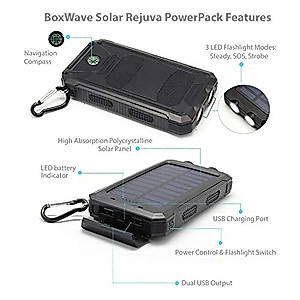 BoxWave Power Bank Compatible with Samsung Galaxy A50 (Power Bank by BoxWave) - Solar Rejuva PowerPack (10000mAh), Solar Powered Backup Power Bank 10000mAh for Samsung Galaxy A50 - Jet Black