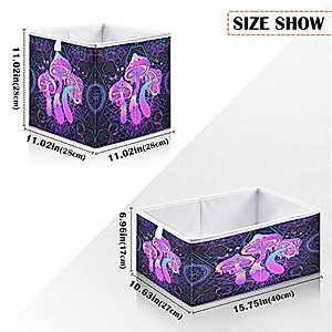 Vnurnrn Psychedelic Magic Mushrooms Cube Storage Bin, Collapsible Storage Box Bins with Cubes, Foldable Fabric Baskets Bins for Shelf,Closet Cabinet,Home Organization, 11.02 x 11.02 x 11.02 inch