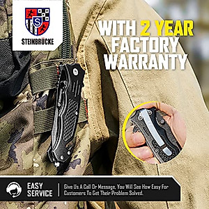 Steinbrucke Tactical Knife Pocket Knife Folding Stainless Steel 8Cr13Mov 3.4'' Blade, with Reversible Clip - Good Gift for Hunting Camping Survival Outdoor and Everyday Carry