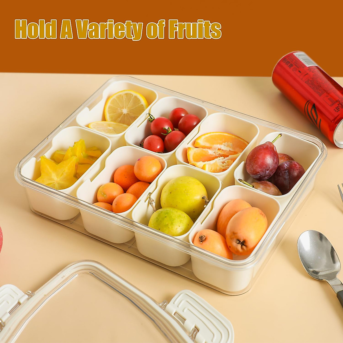Divided Snackle Box platters with Lid and Handle, Snack Box Charcuterie Container for Portable Snack Platters, Travel Snack Container for Snacks, Fruits, Candy, Nuts - Perfect for parties, picnics