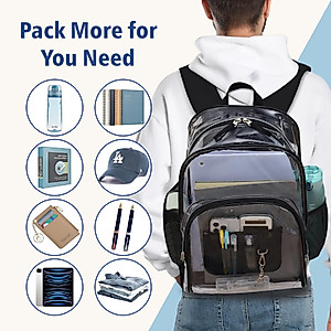 F-color Clear Backpack, Large Heavy Duty Sturdy Waterproof PVC Transparent Clear Bag for Men, Women, Boys, Girls, Stadium, School, Travel, Black