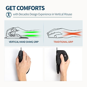 DeLUX Seeker Wired Ergonomic Vertical Mouse with Thumb Wheel, Optical Computer Mouse with 6 Programmable Buttons, 4000 DPI, LED Backlight, Removable Wrist Rest for Carpal Tunnel(M618XSU-Black)