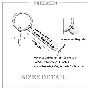 FEELMEM Christian Sister Gift Sisters in Christ I Thank God for You Keychain Religious Sister Jewelry Baptized in Christ Gift(silver)