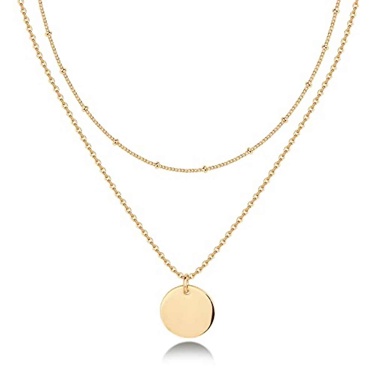 PAVOI 14K Gold Plated Layered Coin Pendant Necklace | Layering Necklaces for Women | Dainty Minimalist Design Pendant (Coin, Yellow Plated)