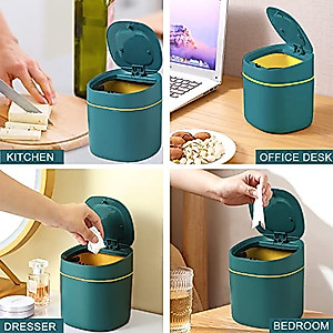 Mini Trash Can with Pop Up Lid Small Wastebasket with 2 Rolls of Trash Bags, Tiny Desktop Waste Garbage Bin for Home, Office, Kitchen, Vanity Tabletop, Bedroom, Bathroom(Blue)