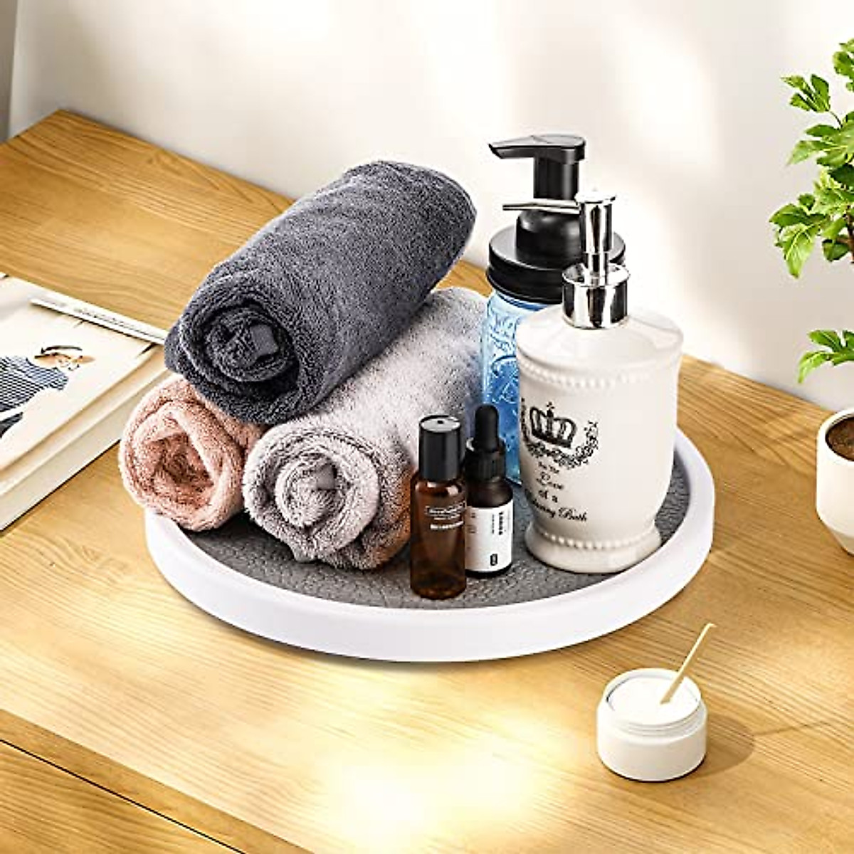 ZENFUN 3 Pack 12 Inch Lazy Susan Turntable, Non-Skid 360 Degree Rotating Tray Basics Spinning Spices Organizer for Pantry, Cabinet, Refrigerator, Bathroom, Gray Lining