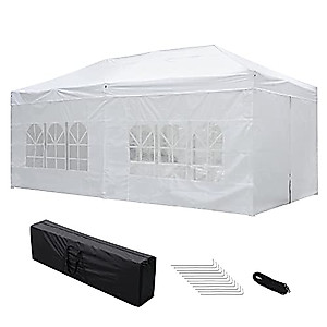 Instahibit 10x20FT 95LB Heavy Duty Outdoor Pop Up Canopy Enclosed Wedding Backyard Party Event Tent White with Sidewall