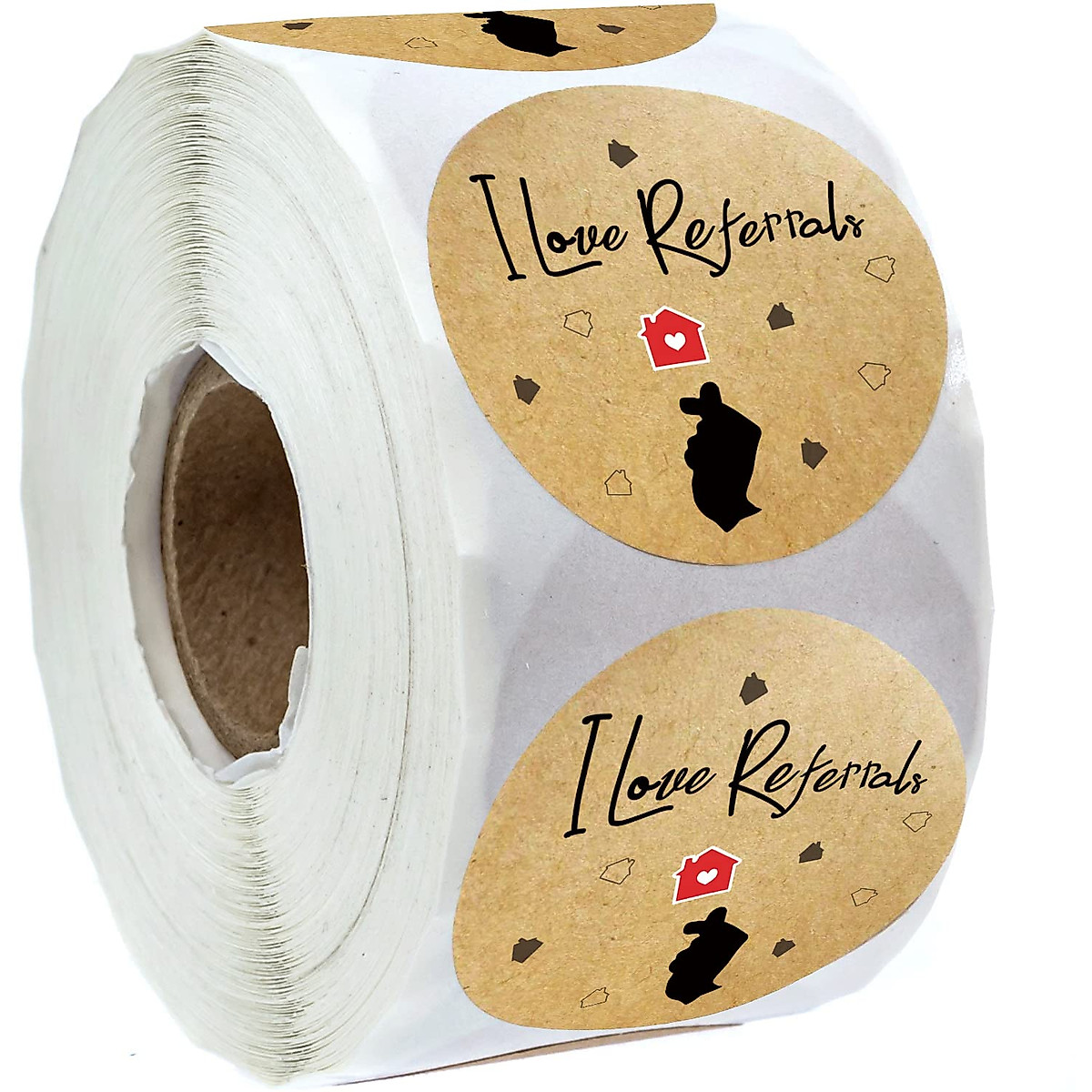 I Love Referrals Stickers 1.5 inch Natural Brown Kraft Real Estate Agents and Sales Marketing Supplies for Small Business Thank You Labels 500 pcs
