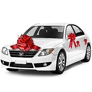 6 Pieces Large Car Bow, Include 20 Inch Car Ribbon Bow and 5 Pieces 6 Inch Pull Bow Car Decoration New Houses Wedding