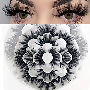 MIKIWI 25mm Faux Mink Lashes, 6D lashes, Faux Mink Eyelashes, Dramatic Lashes, 7 Pairs Fluffy Mink Lashes, 25 mm Lashes for Halloween Party