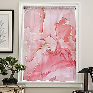 Chiffon Sheer Curtains & Drapes 84 Inch Long, Lightweight Breathable Voile Window Curtain Panels Pink Marble with Gold Glitter Splatter Curtains Backdrop Drapes for Bedroom Livingroom Wedding